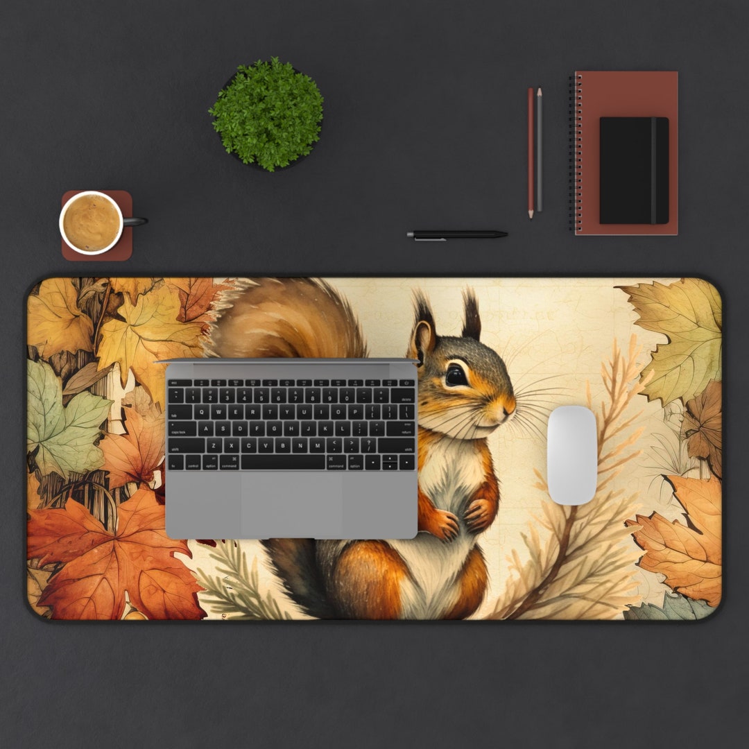 Cute Squirrel Fall Desk Mat, Home Office Decor, Work From Home, Large ...