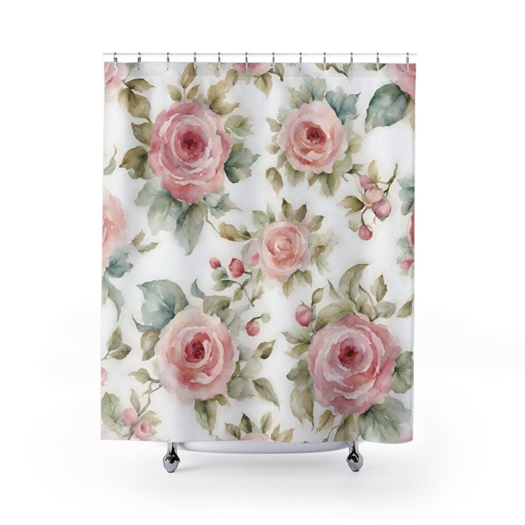 Pink Watercolor Roses Shower Curtain: Shabby Chic Bathroom Decor - Etsy