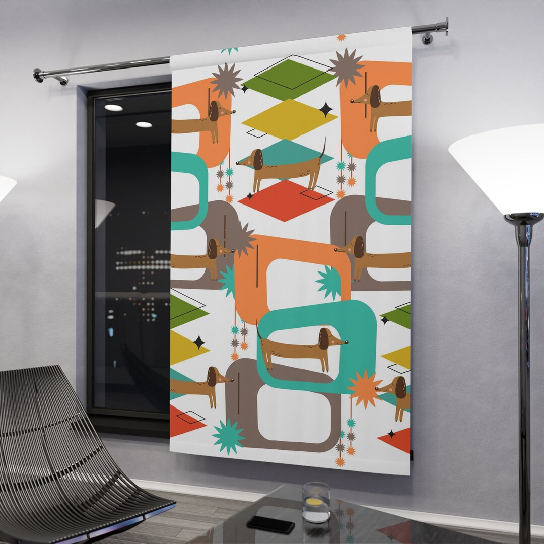 MCM Dachshund Retro Inspired Blackout Window Curtains (1 Piece), Mid ...