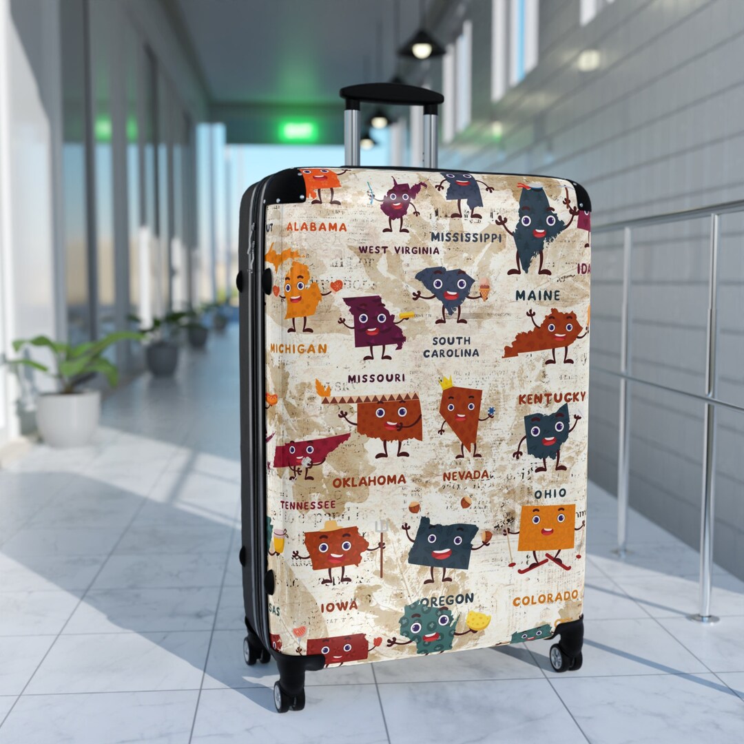 USA Little Maps Travelling Suitcase on Wheels, Carry on Luggage, Secure ...