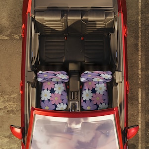 Retro Flowers Pink and Purple Car Seat Covers, Front Seat, Car ...