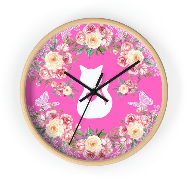 Pink Cat Wall Clock - Etsy