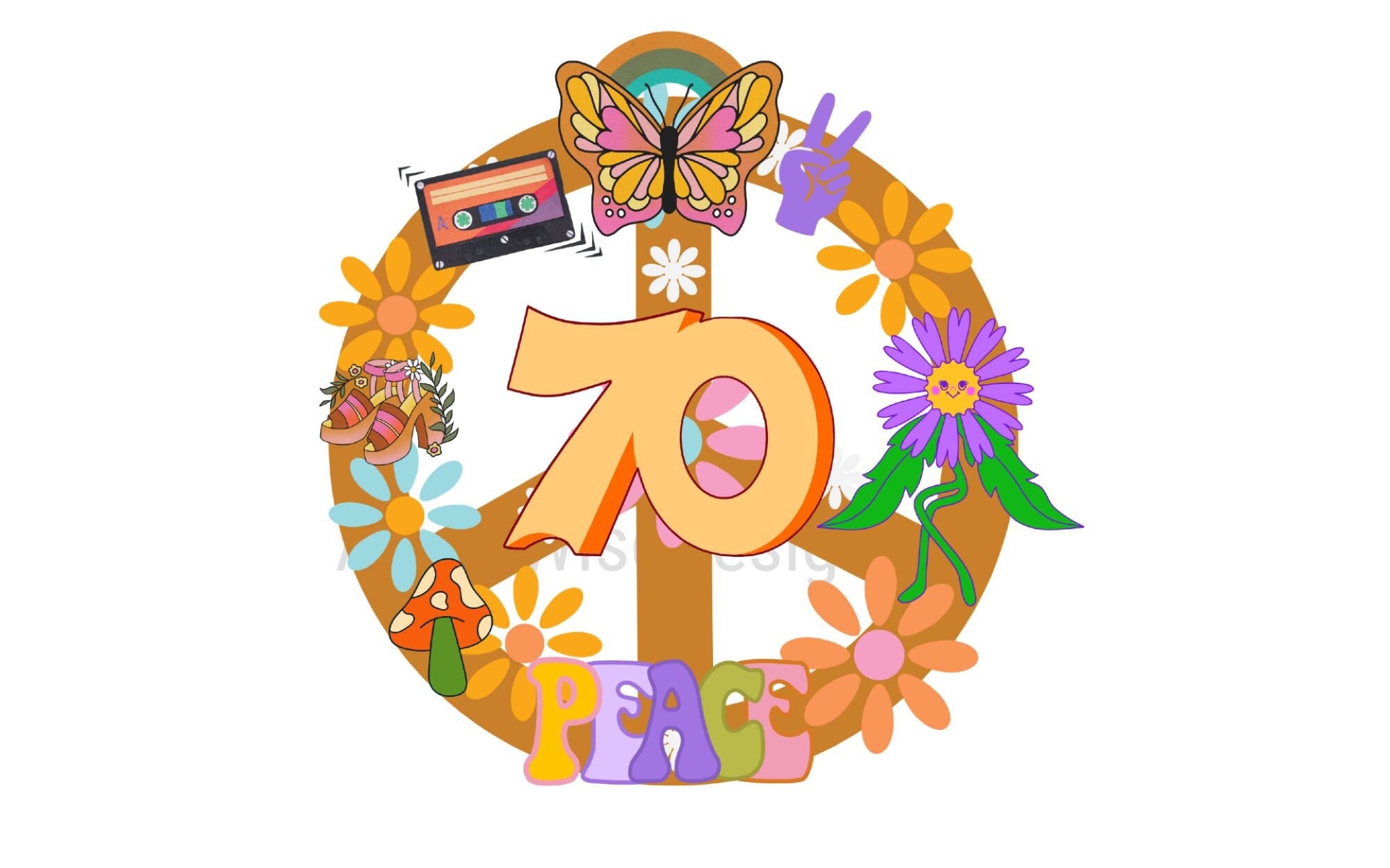 70s Peace Sign PNG Digital Download Hippie Retro Peace - Etsy