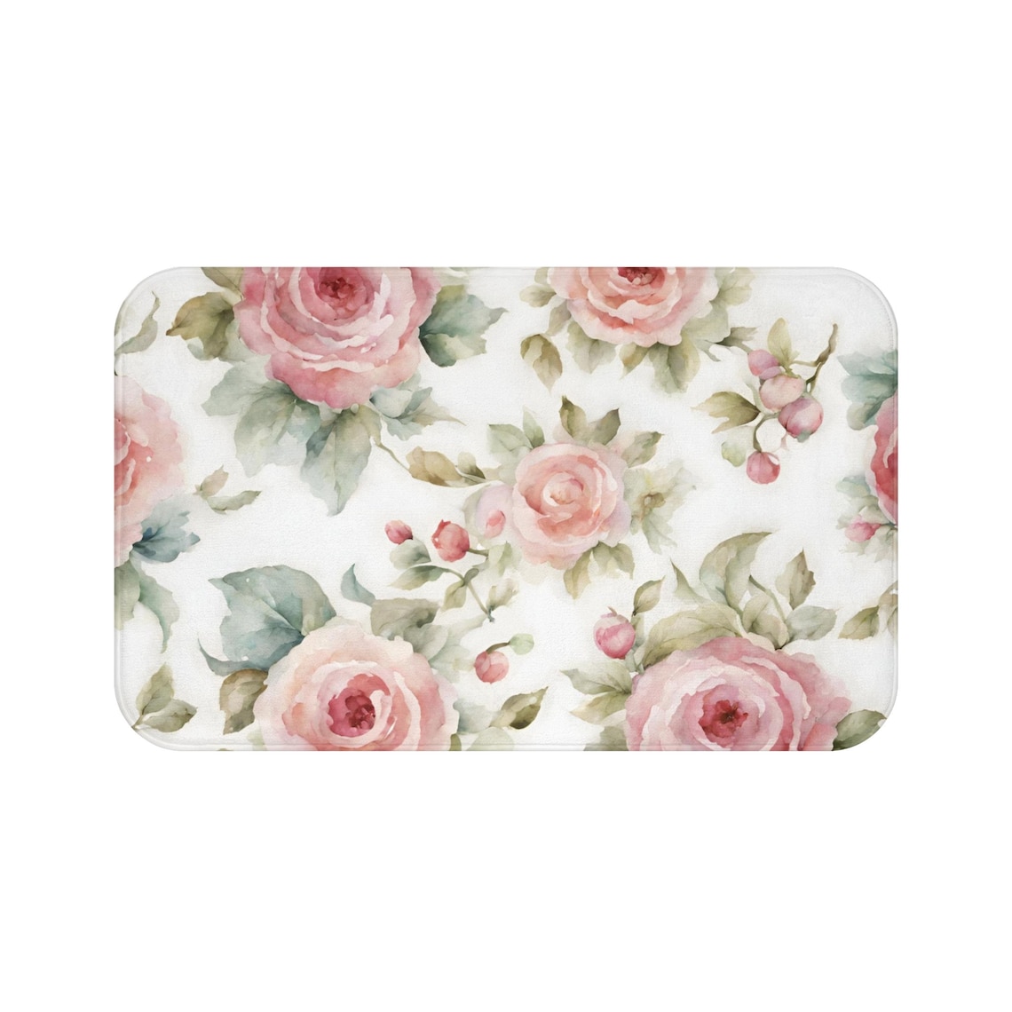 Pink Watercolor Roses Shabby Chic Bath Mat, French Vintage Inspired ...