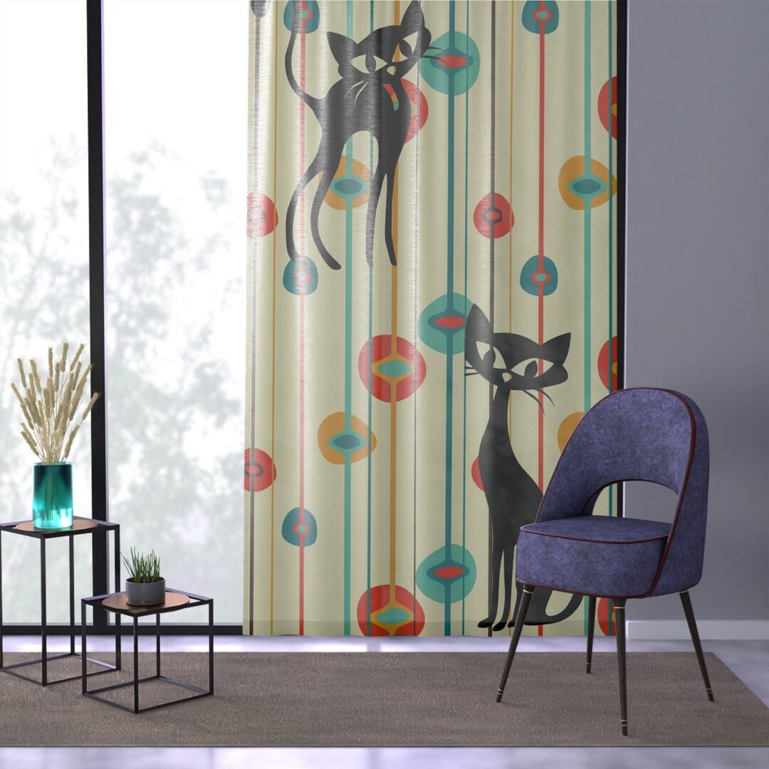 MCM Atomic Cat Retro Inspired Sheer Window Curtain for Living - Etsy