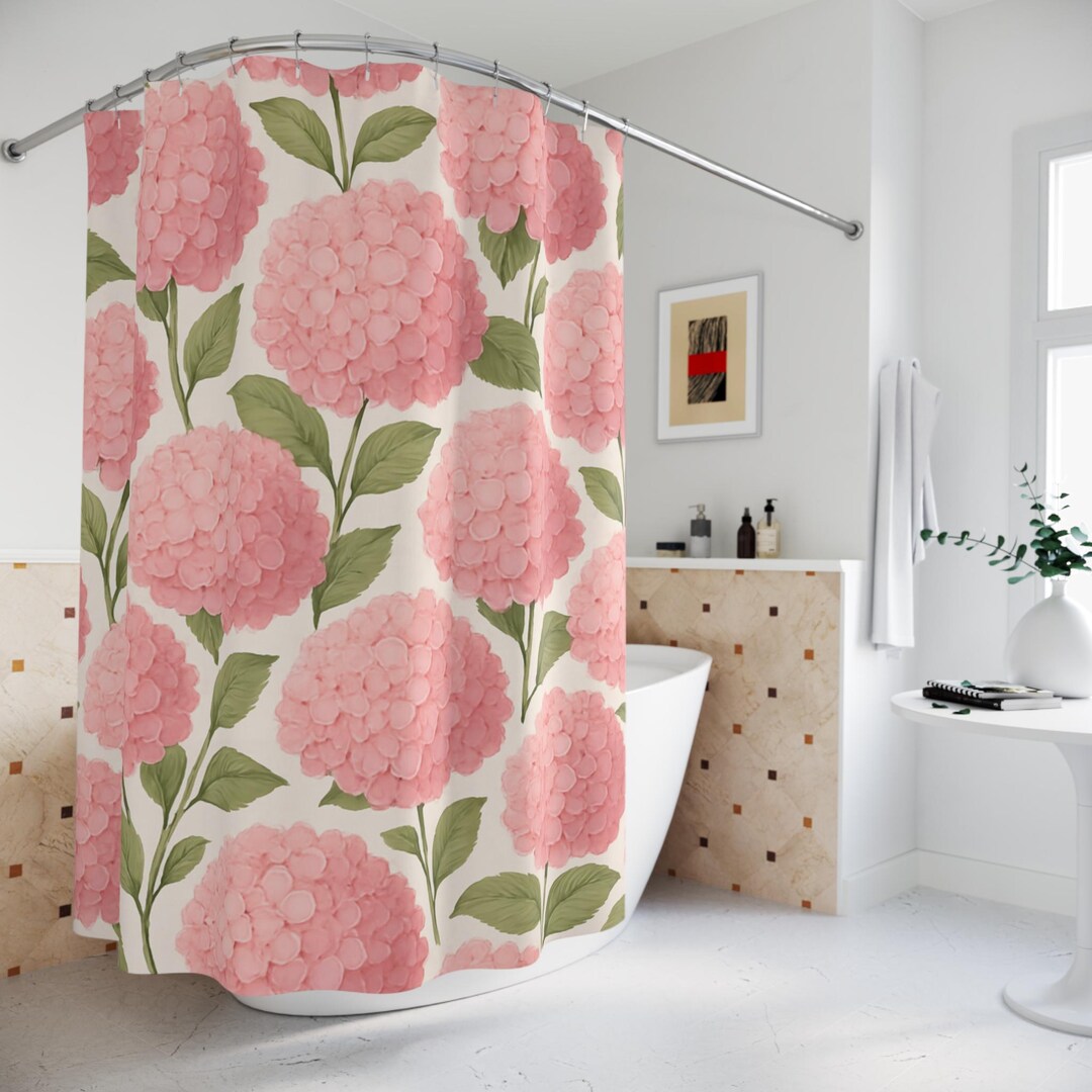 Pink Hydrangea Floral Shower Curtain: Botanical Bathroom Decor - Etsy