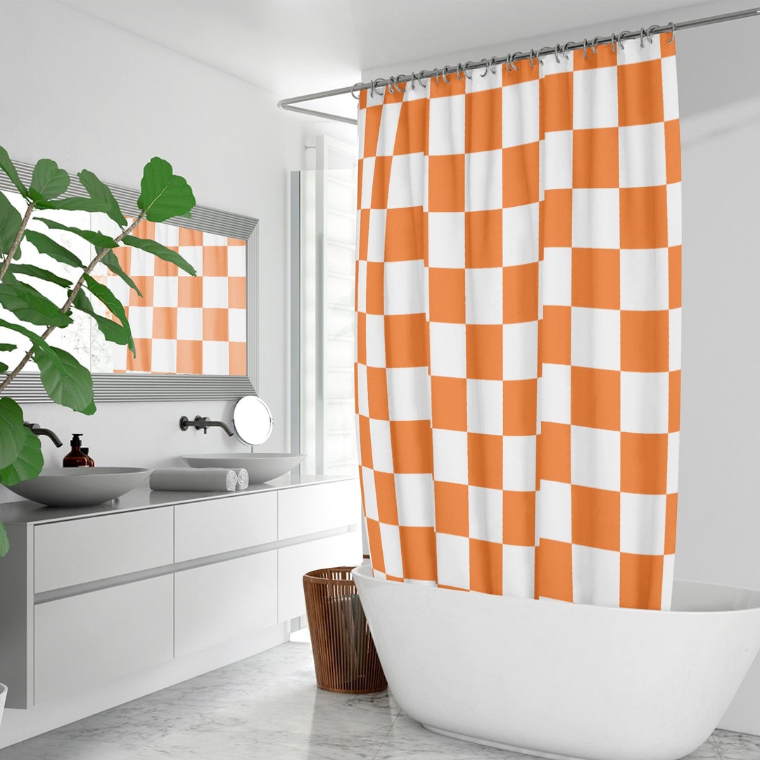 Retro Orange Checkered Shower Curtain, Quick-drying, - Etsy