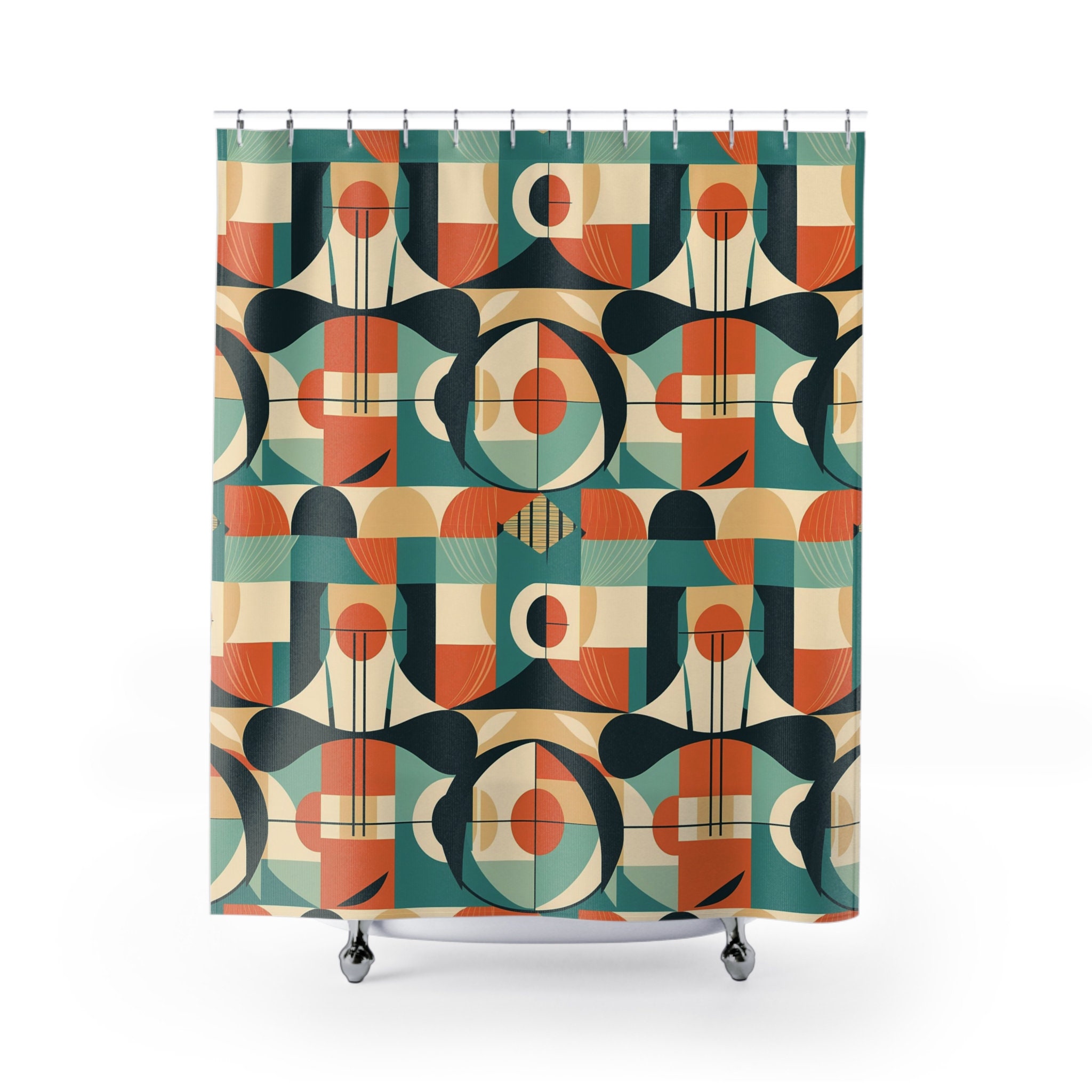 Mid Century Modern Geometric Pattern Shower Curtain Mcm Home Decor