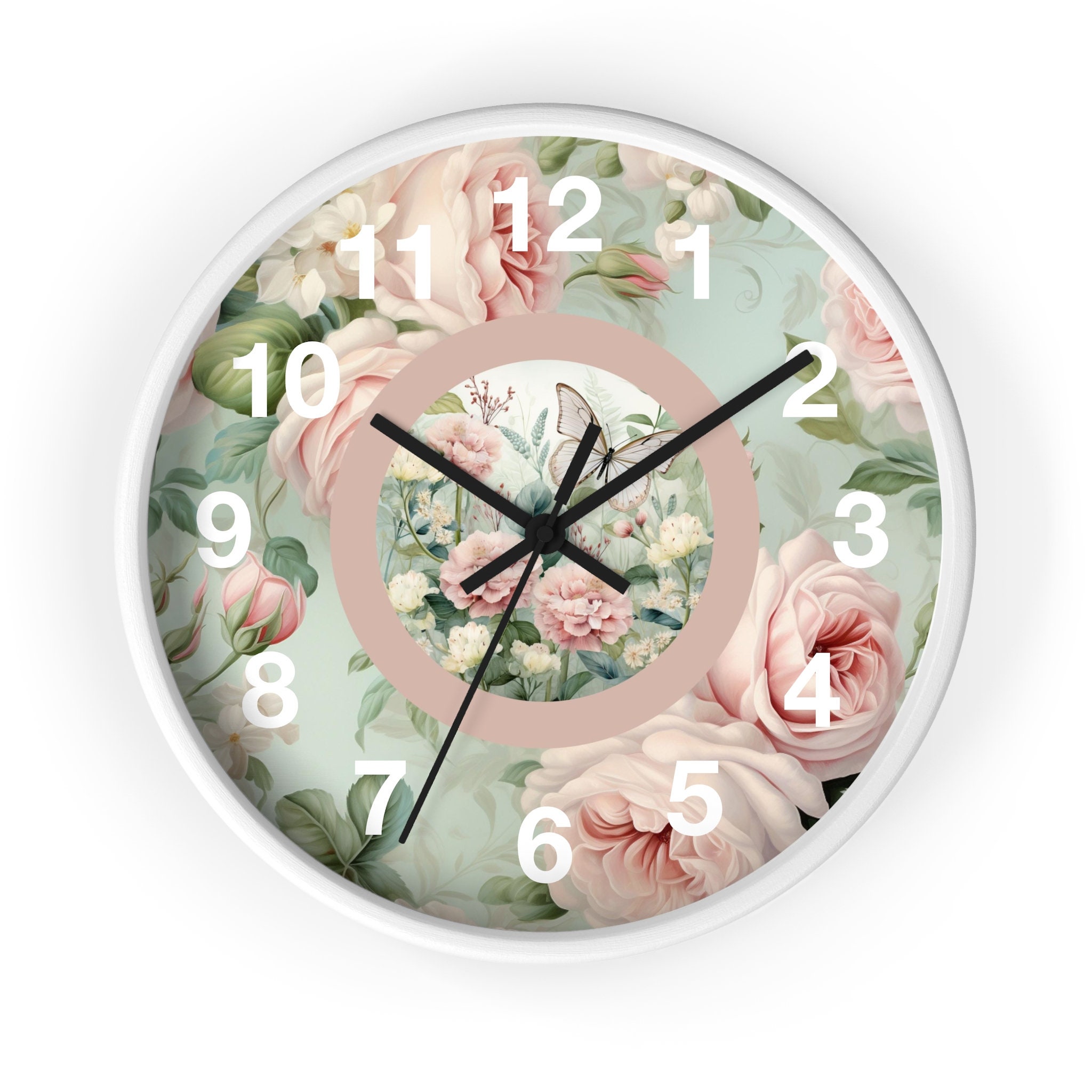 Pink Vintage Roses Shabby Chic Style Wall Clock, Vintage Inspired Clock ...