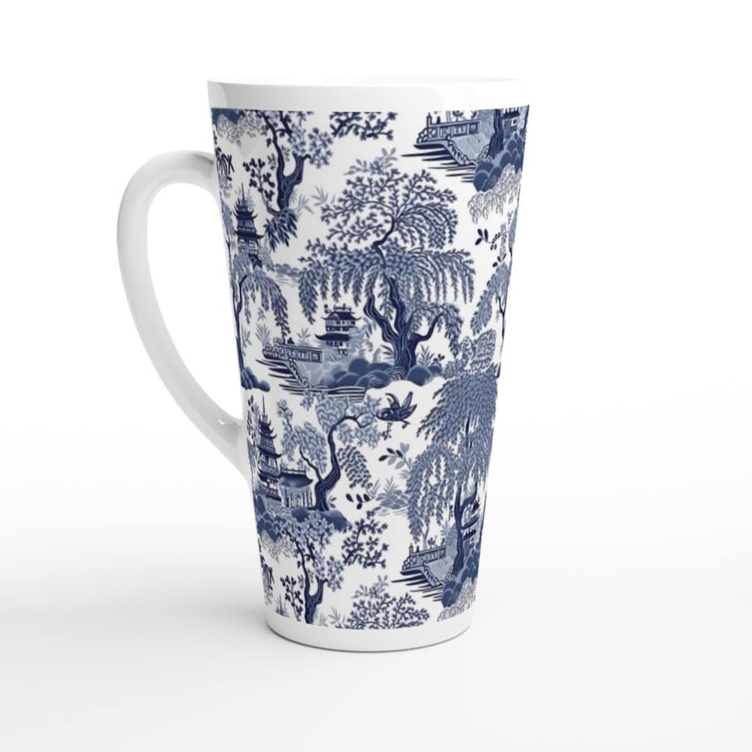Blue Willow Chinese Pattern 17oz Latte Mug, Tall Coffee Asian Design ...