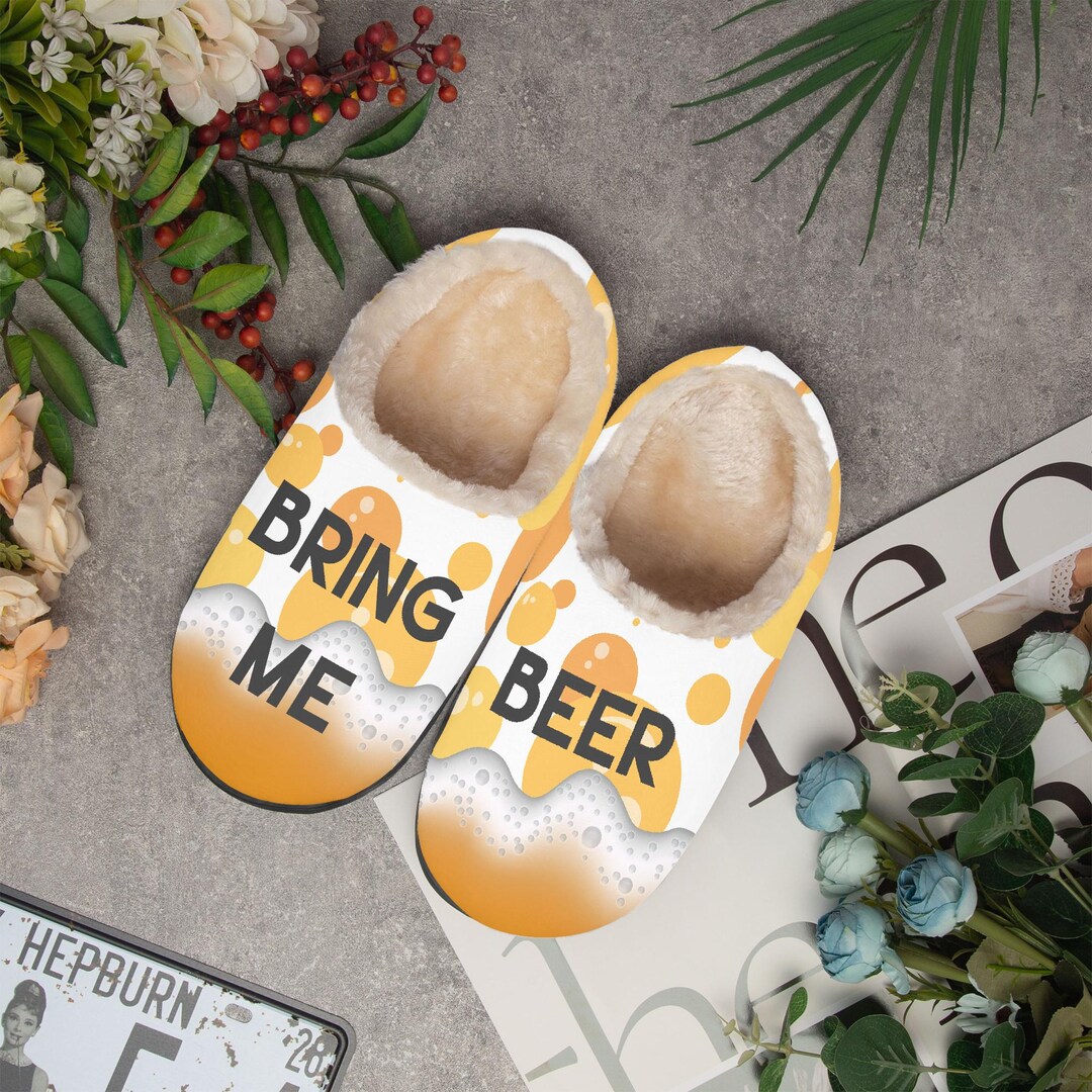 Bring Me Beer Slippers, Fluffy Cozy Winter House Shoes - Etsy