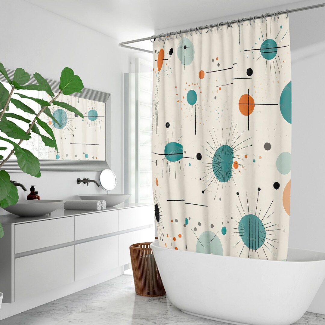 Mid Century Modern Pattern Starbursts Shower Curtain Mcm Bathroom
