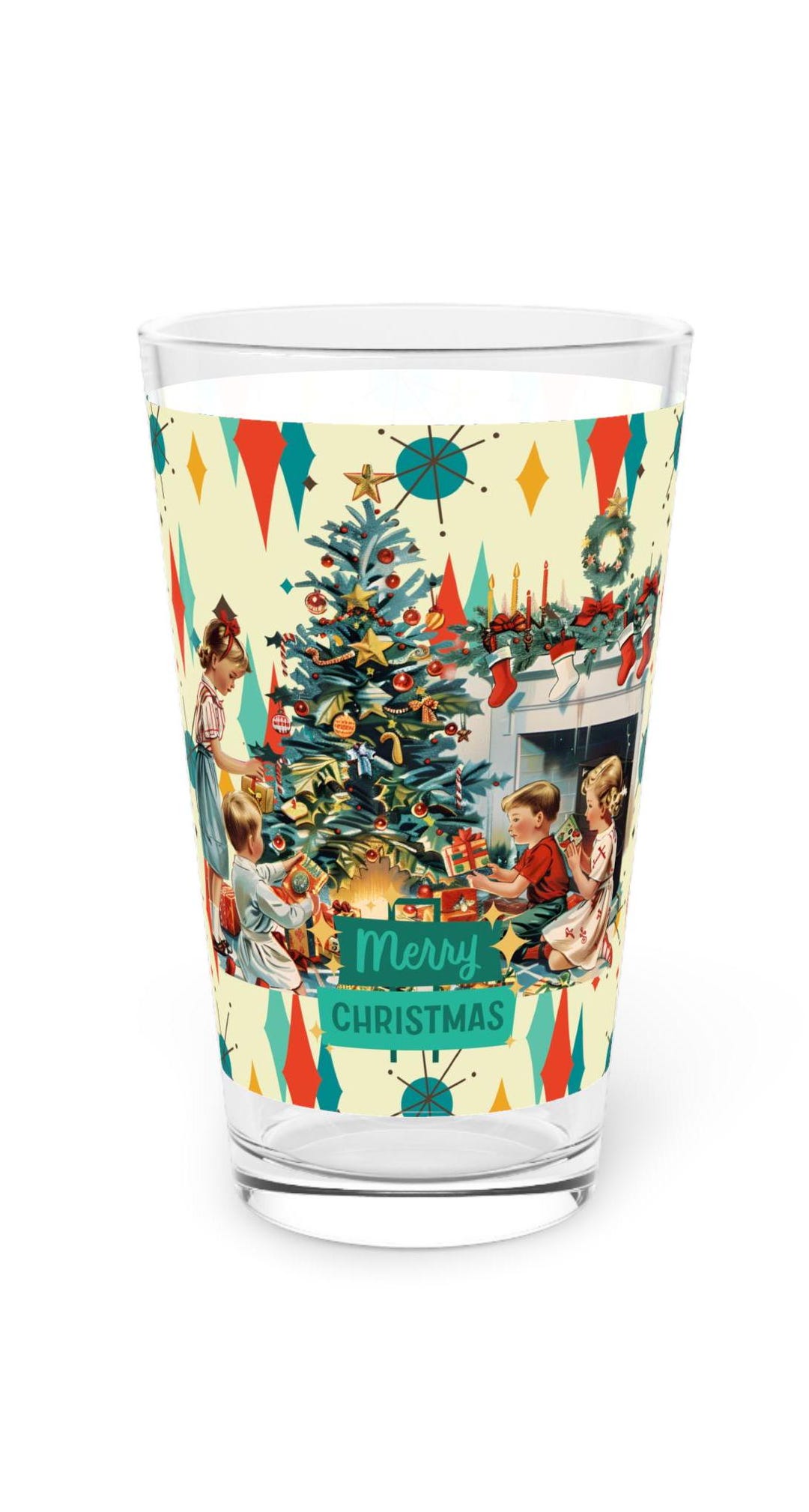 Merry Christmas Pint Glass, Retro Vintage 50s Franciscan Diamond ...