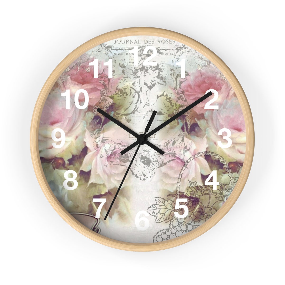 Shabby Chic, Pink Roses, Floral Wall Clock - Etsy