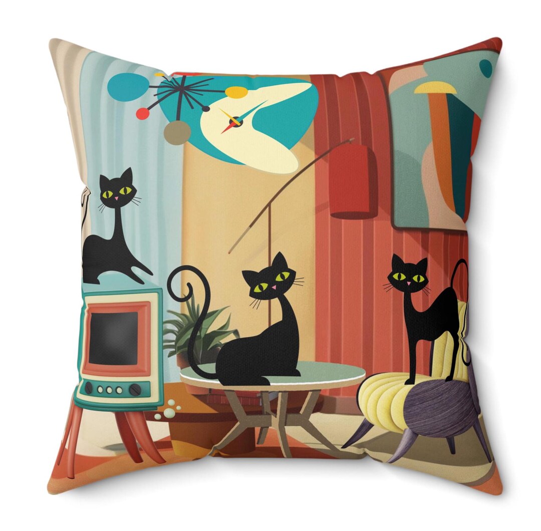 Retro Atomic Cat Decor Pillow | Cozy Home Accent, Cat Lover Gift, Pet ...