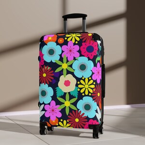 Bright Retro Floral Travel Luggage, Carry-on Roller Suitcases, Flower ...