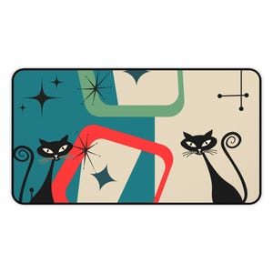 Atomic Cat Retro Desk Mat, MCM Office Decor, Mid Century Modern, Work ...