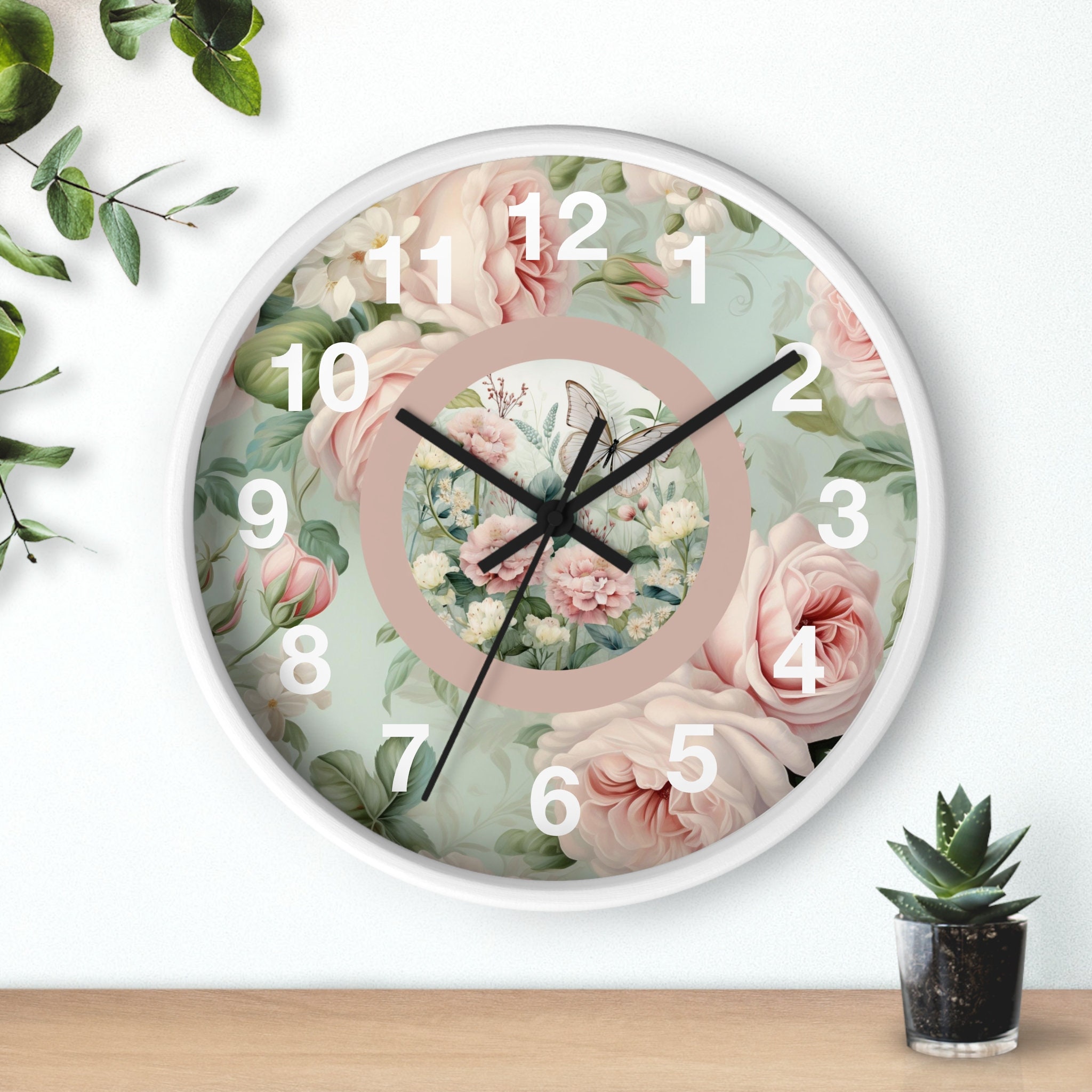 Pink Vintage Roses Shabby Chic Style Wall Clock, Vintage Inspired Clock ...
