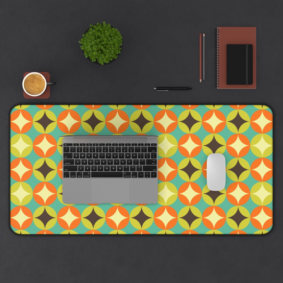 Geometric Shapes Desk Mat, Retro 60s 70s Inspired, Computer Mousepad ...