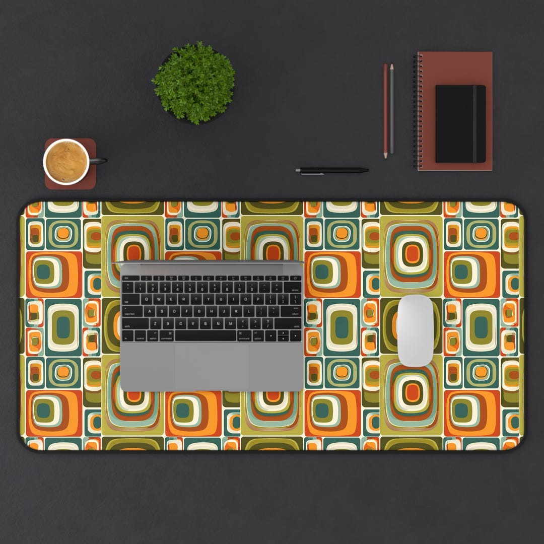 Retro Geometric Shapes Green Orange Desk Mat Computer Mousepad MCM ...