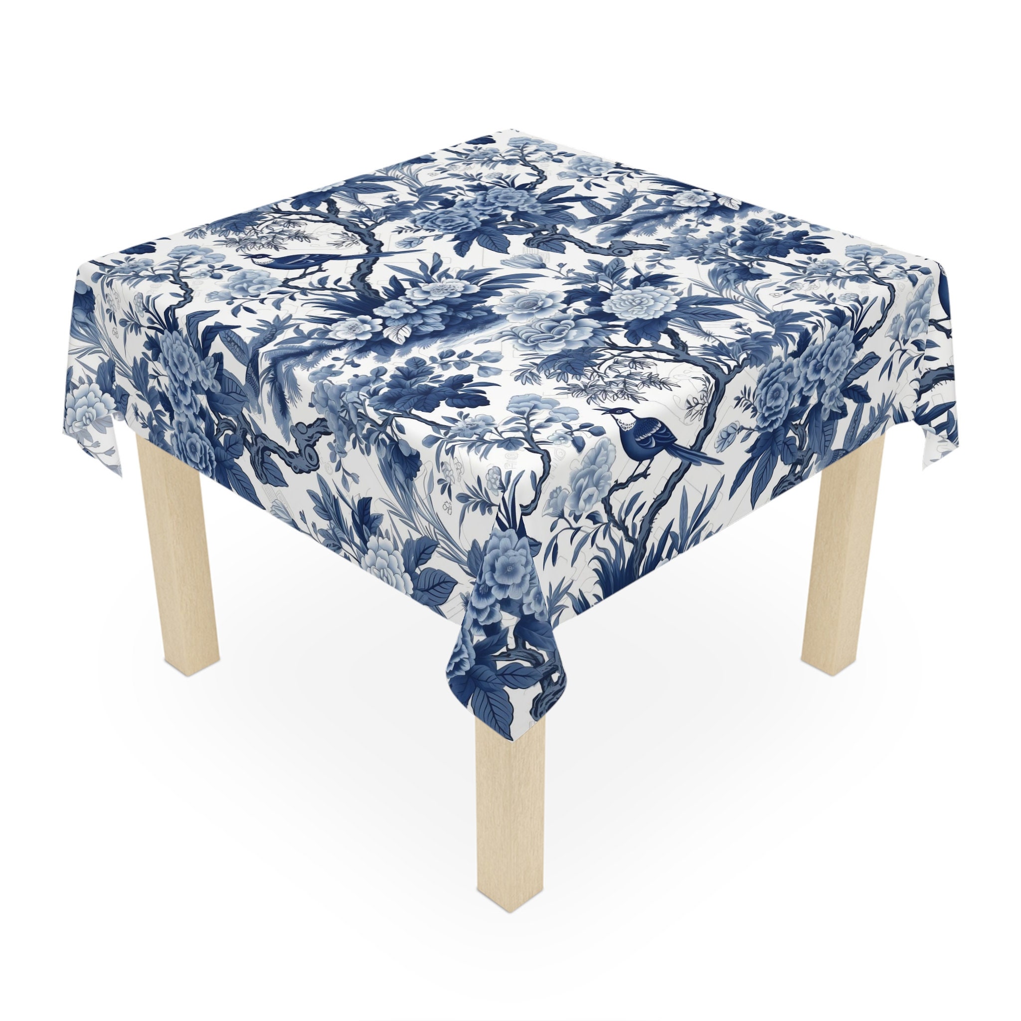 Blue and White Bird Floral Design Tablecloth - Etsy