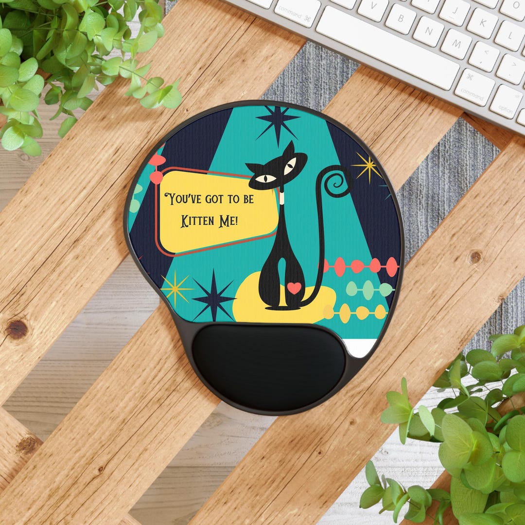 Atomic Cat MCM Mouse Pad With Wrist Rest, Mid Century Modern, Ergonomic ...