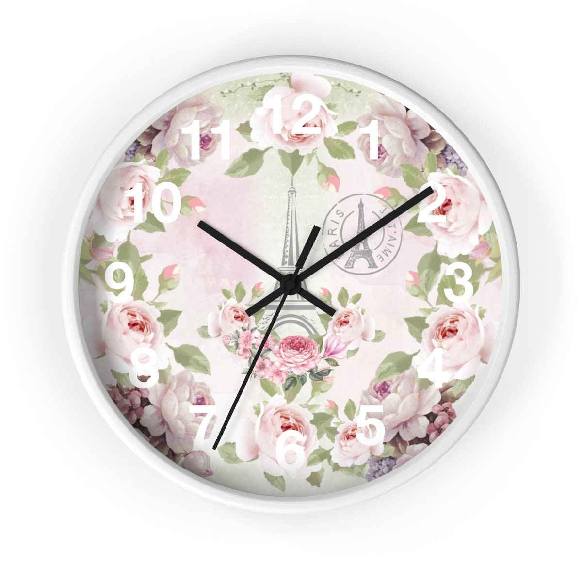 Pink Flower Wall Clock, Paris, Home Decor, Country Cottage, Farmhouse ...