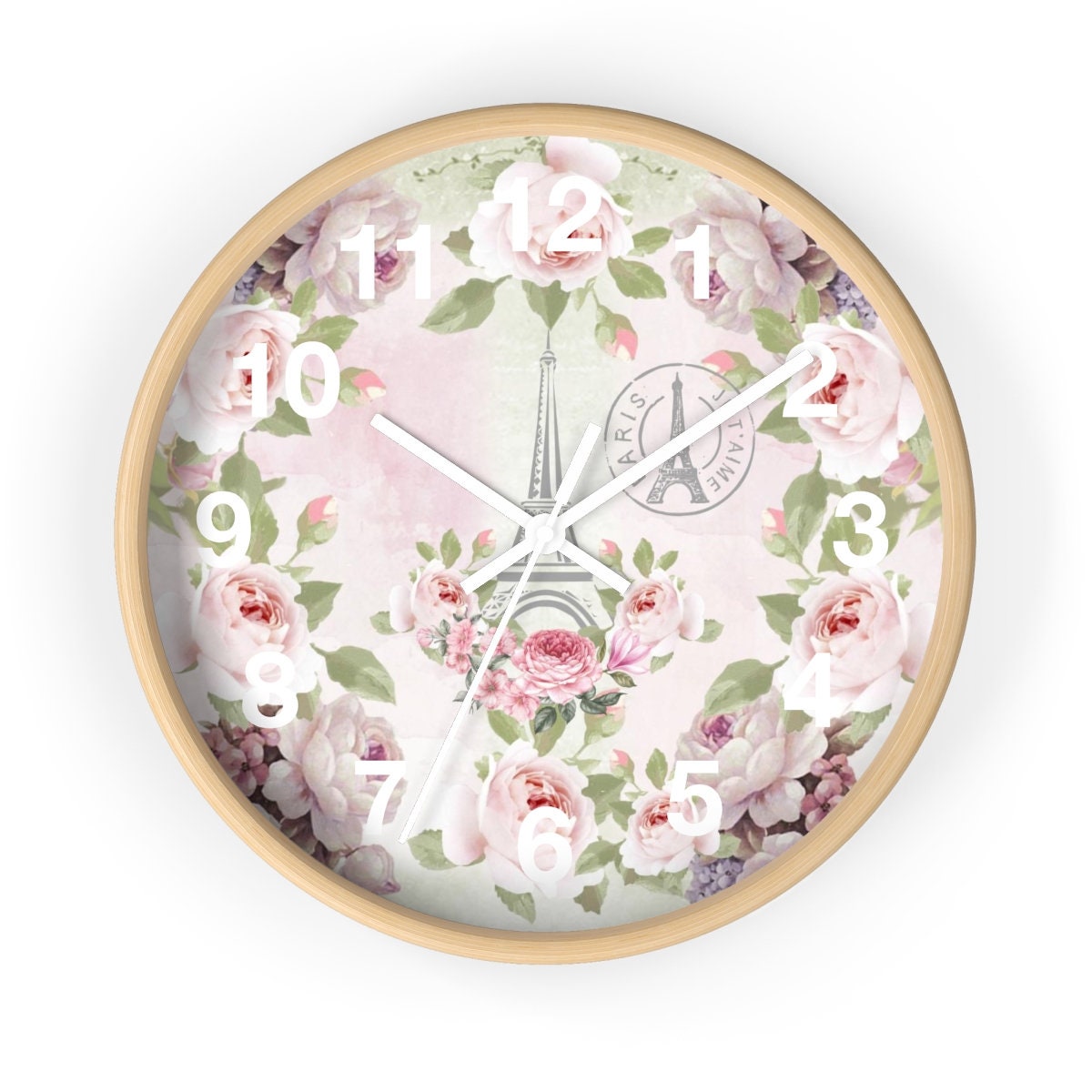 Pink Flower Wall Clock, Paris, Home Decor, Country Cottage, Farmhouse ...