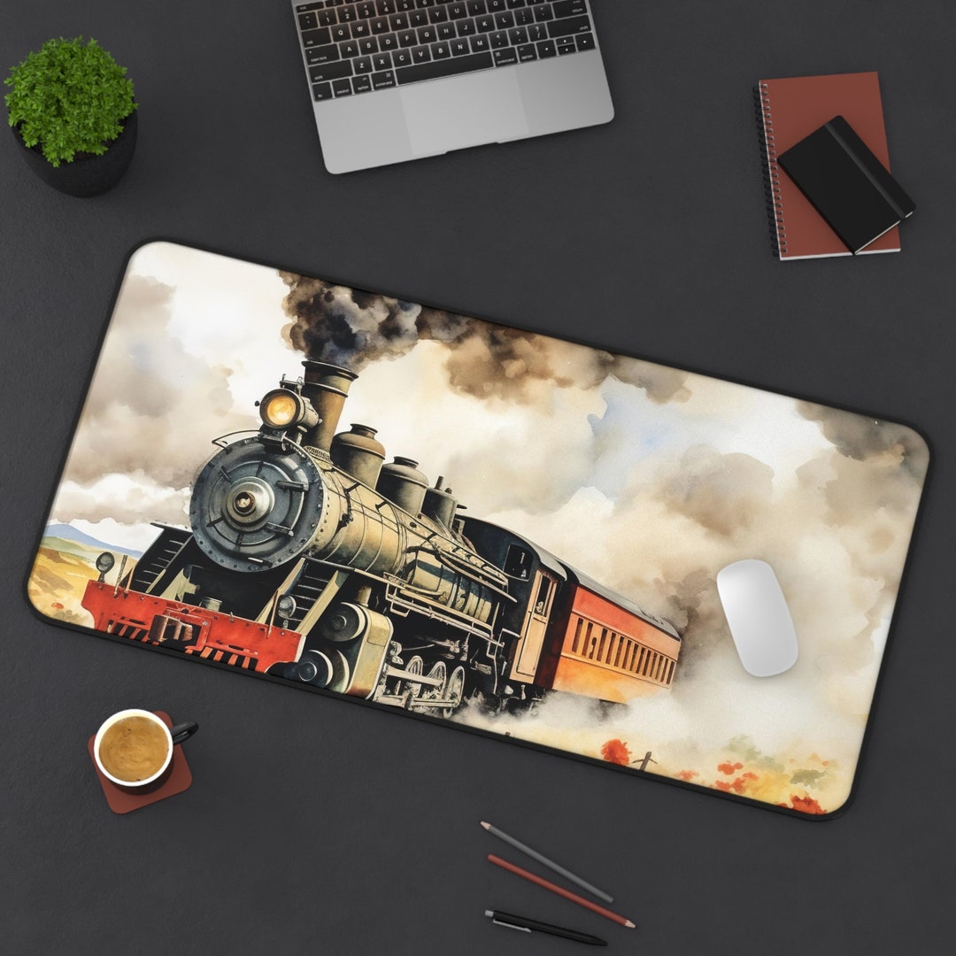 Large Desk Mat, Vintage Steam Train: Classic Charm, Work From Home ...