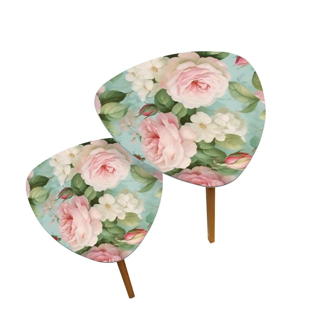 Vintage Pink Roses Triangle Coffee Table Set: Shabby Chic French ...