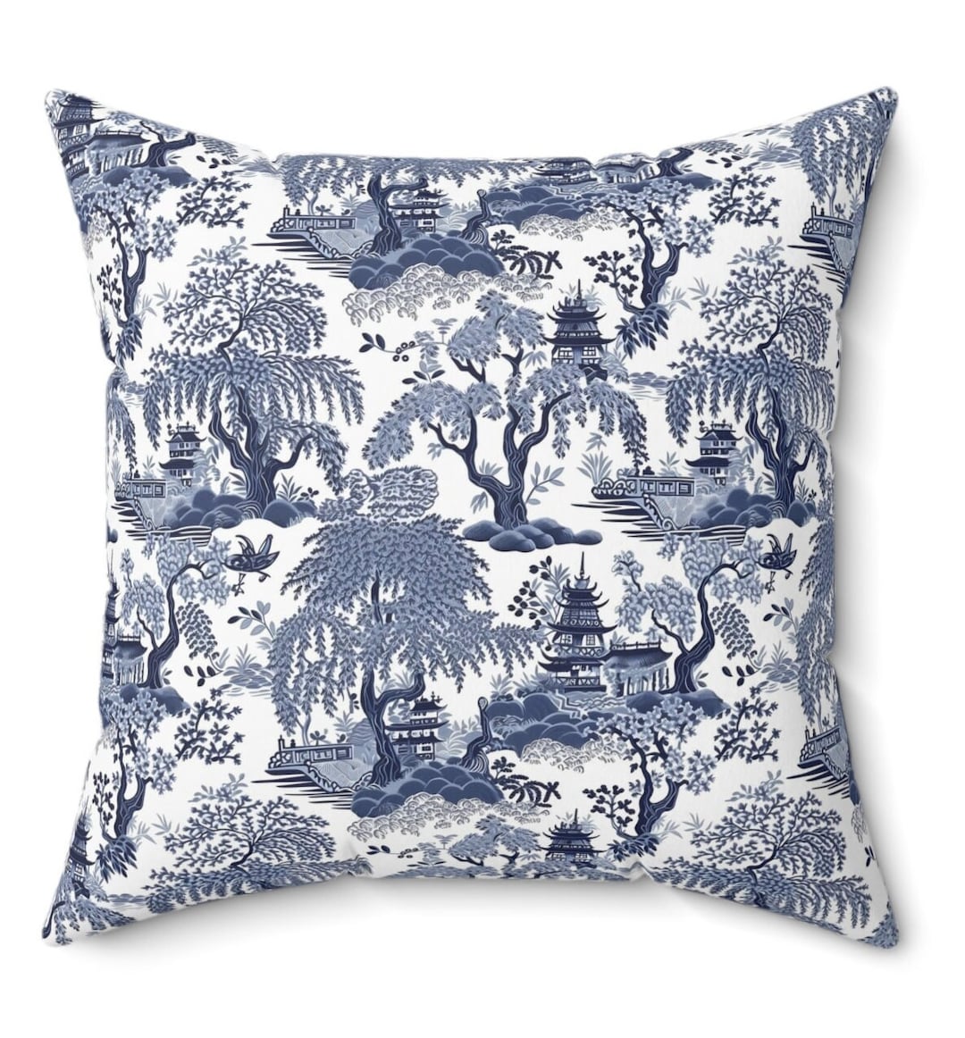 Blue Willow Chinese Pattern Square Pillow, Blue and White Pillow ...