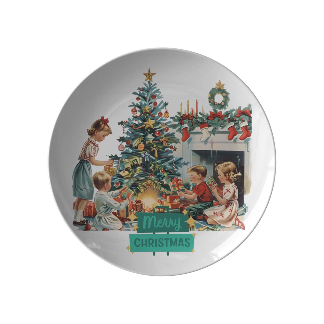 Merry Christmas Dinner Plate, Retro Dinner Dish, 50s Vintage Inspired ...