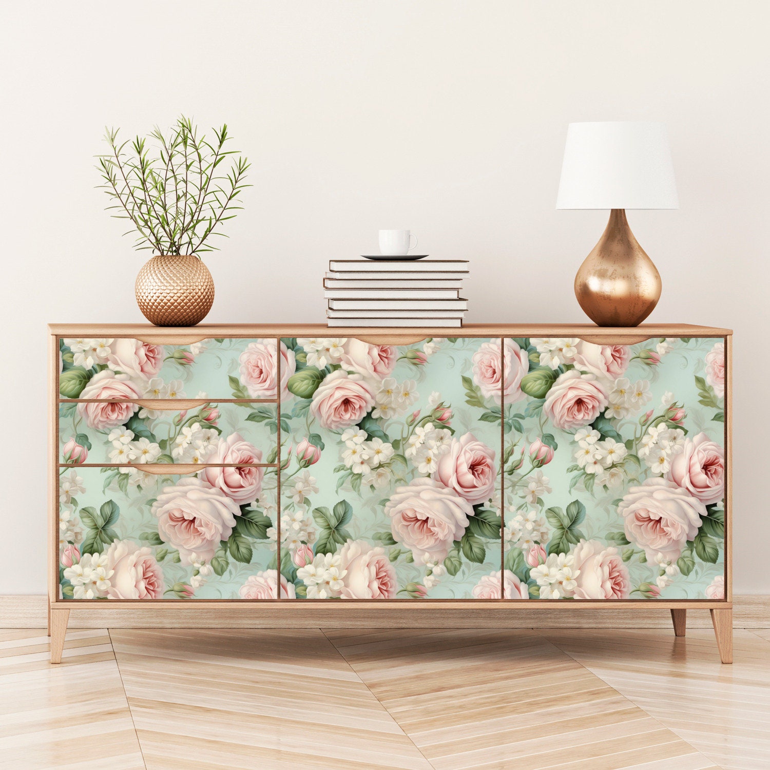 Pink Roses Shabby Chic Wallpaper, Vintage Inspired, Floral Wallpaper ...