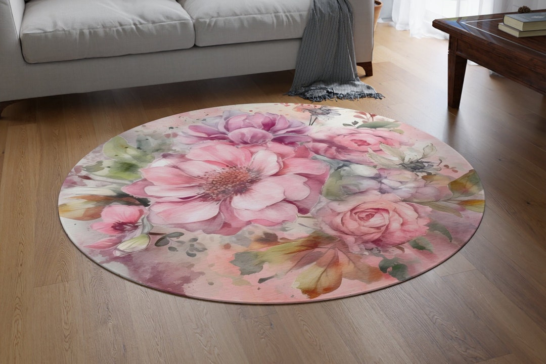 Petal Paradise: Shabby Chic Pink Floral Round Area Rug - Etsy