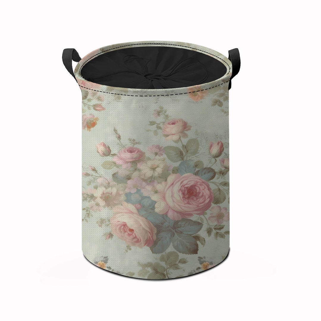 Bold Pink Roses Shabby Chic Style Laundry Basket, Bathroom Washing ...