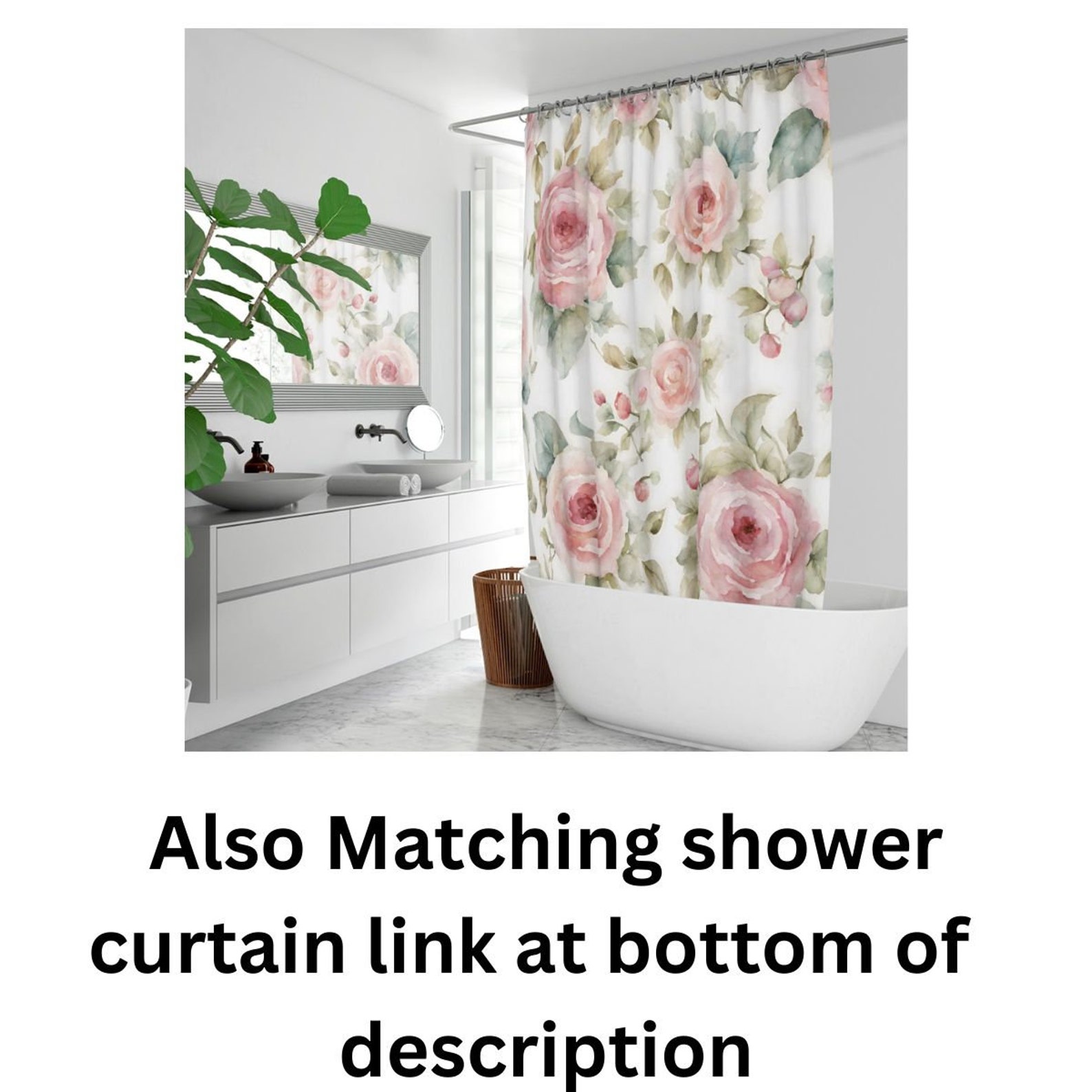 Pink Watercolor Roses Shabby Chic Bath Mat, French Vintage Inspired ...