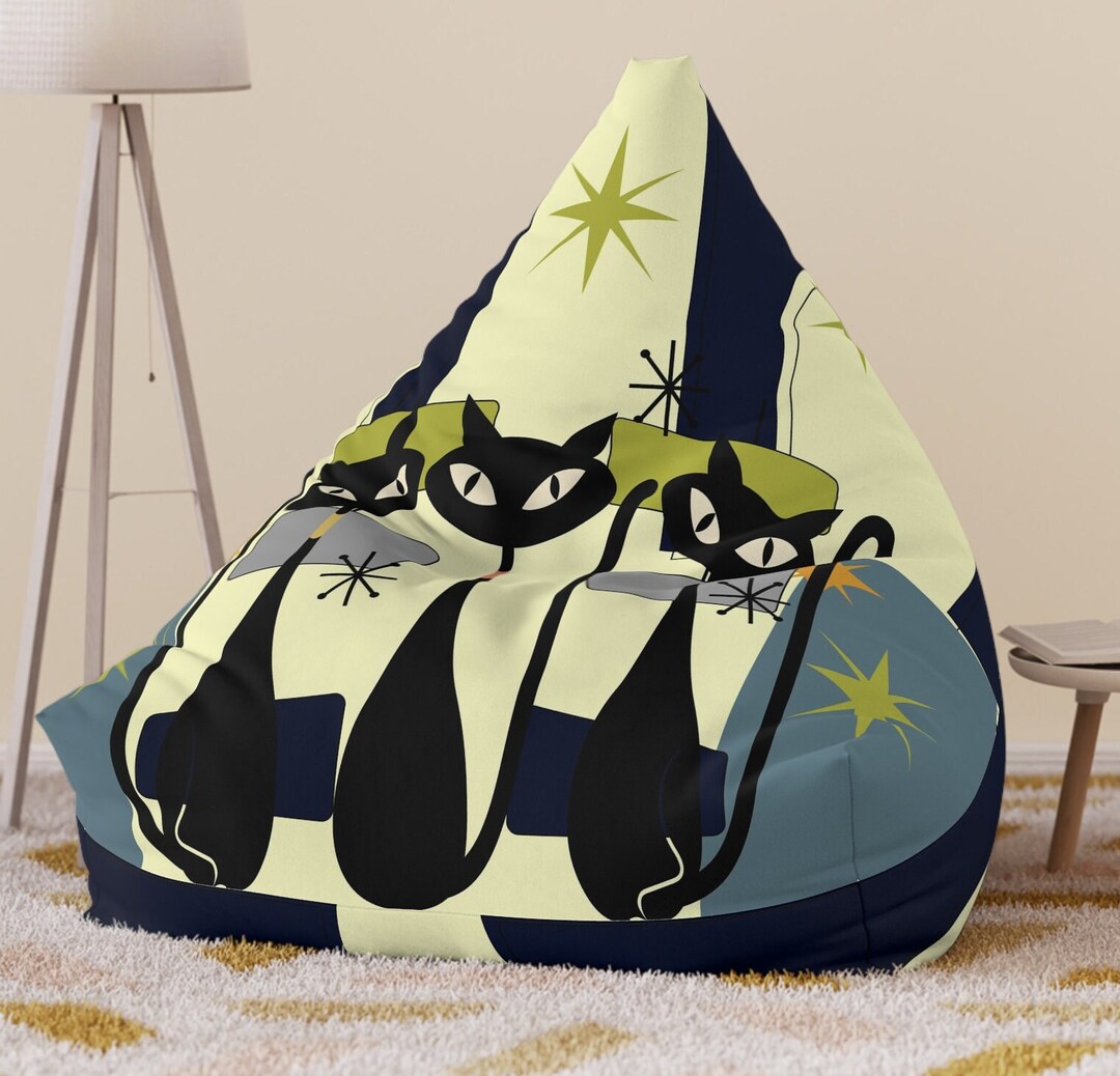 Atomic Cat Mid Century Retro Bean Bag Chair COVER, MCM Home Decor ...
