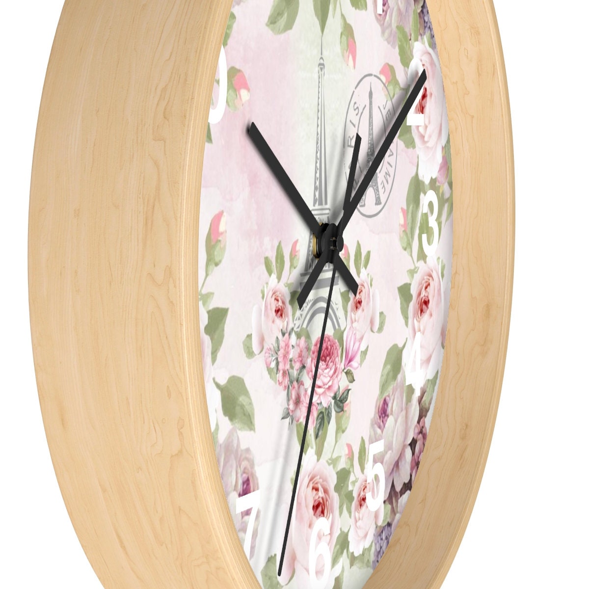 Pink Flower Wall Clock, Paris, Home Decor, Country Cottage, Farmhouse ...