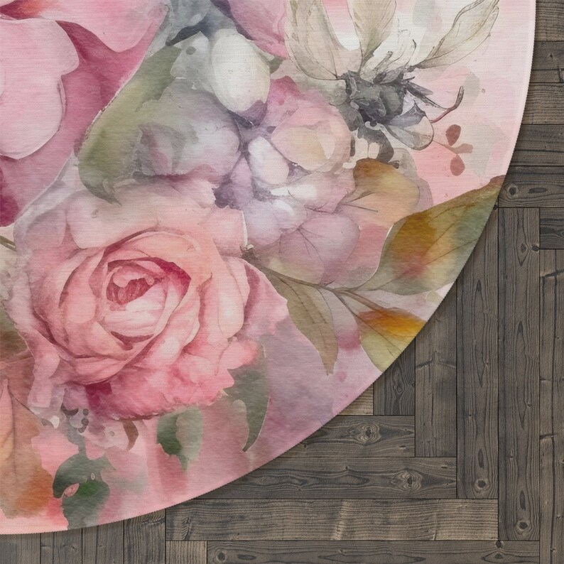 Petal Paradise: Shabby Chic Pink Floral Round Area Rug - Etsy