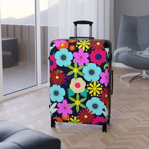 Bright Retro Floral Travel Luggage, Carry-on Roller Suitcases, Flower ...