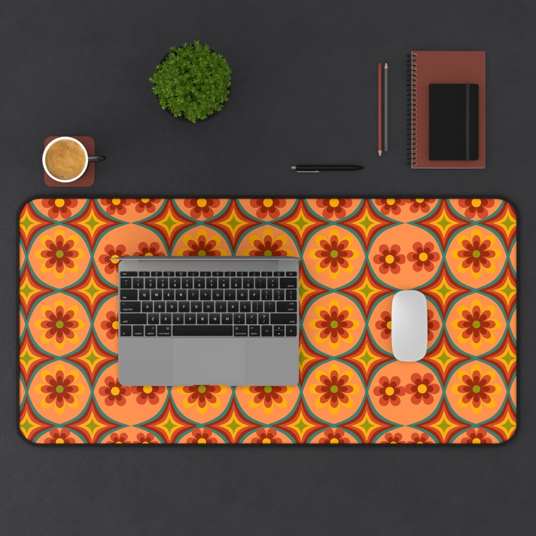 Retro 70s Floral Desk Mat: Vintage Hippie Office Decor - Etsy