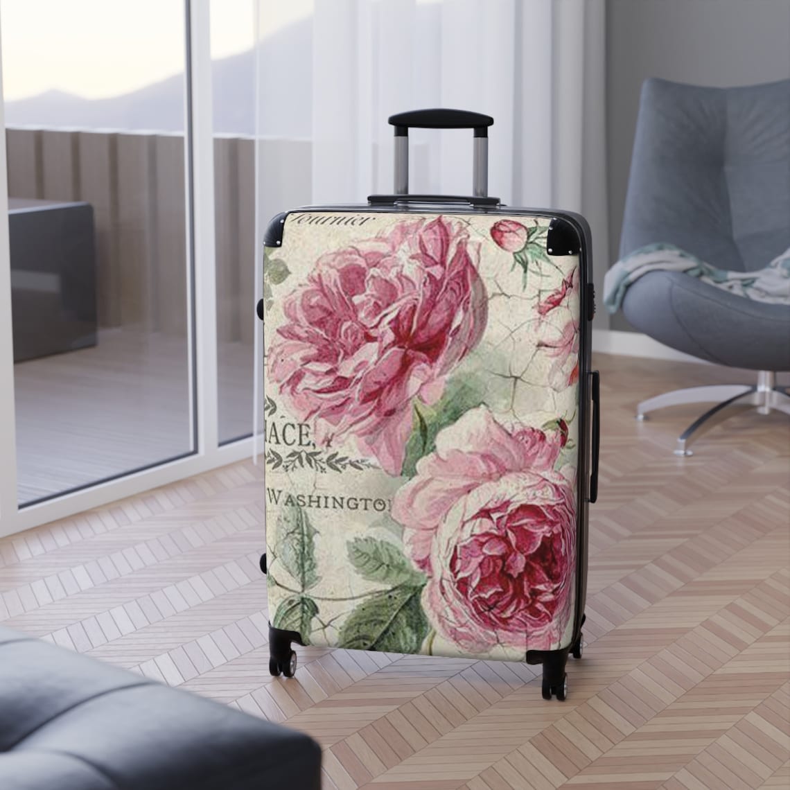Vintage Rose Shabby Chic Style Suitcase on Wheels Travel - Etsy