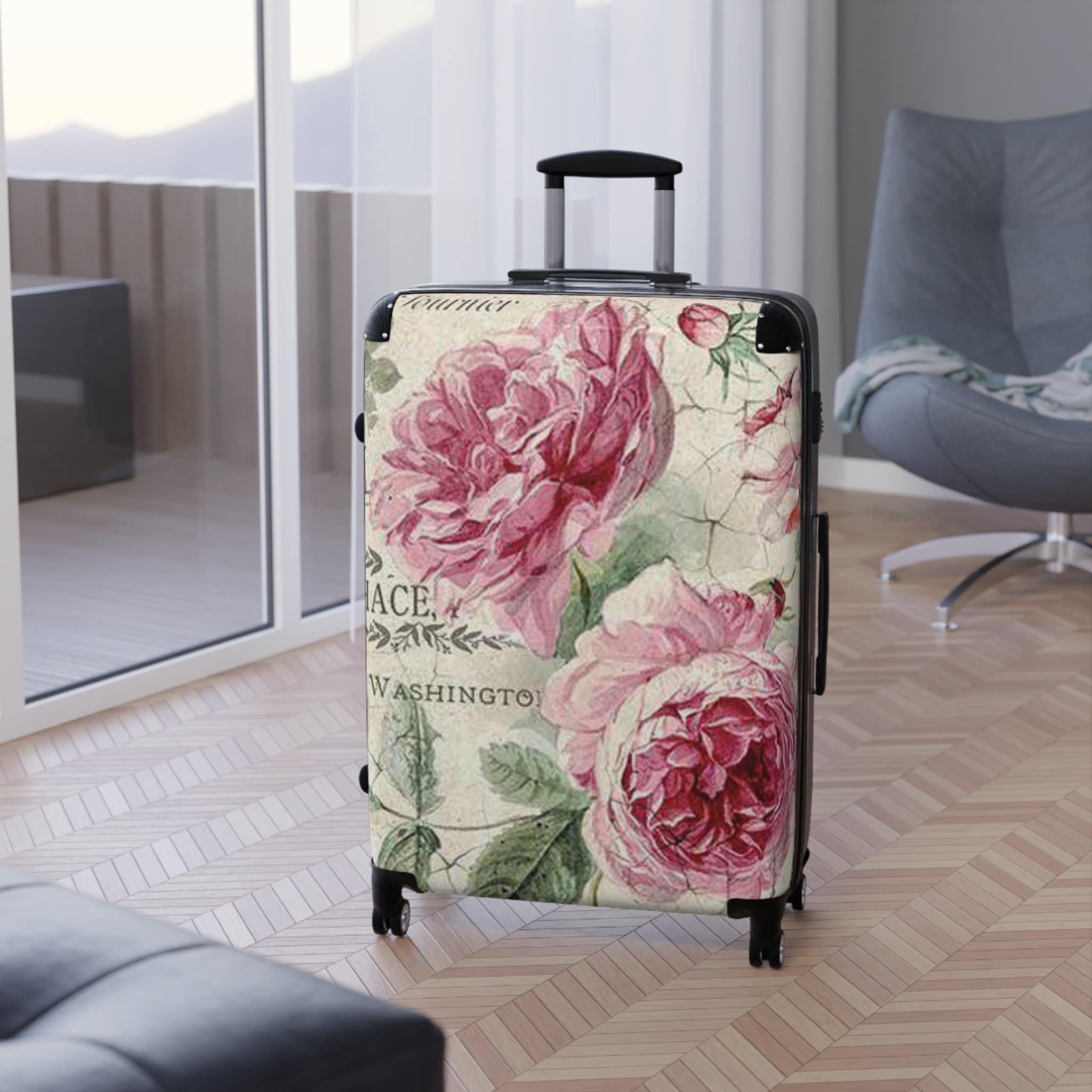 Vintage Rose Shabby Chic Style Suitcase on Wheels Travel - Etsy