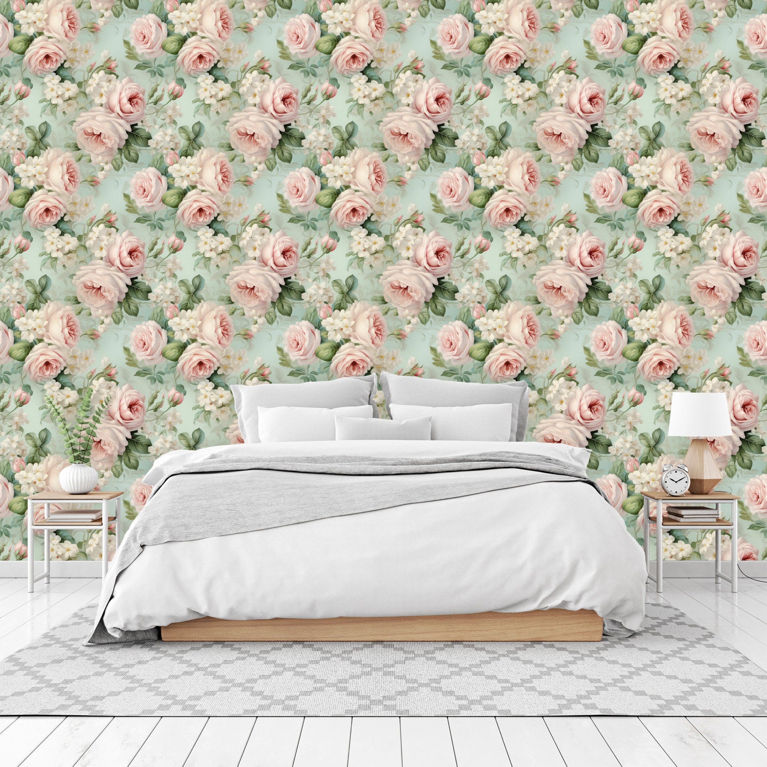 Pink Roses Shabby Chic Wallpaper, Vintage Inspired, Floral Wallpaper ...