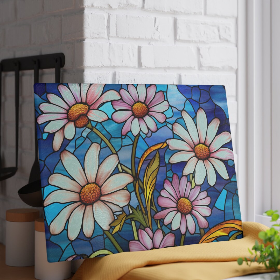 Dazzling Daisy Delight: Stained Glass-inspired Glass Cutting Board for ...