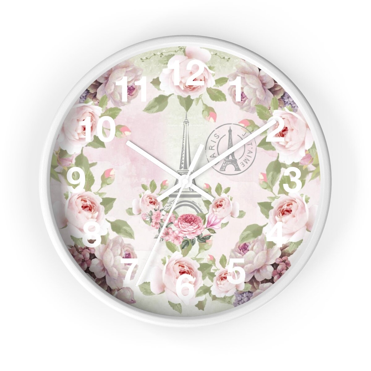 Pink Flower Wall Clock, Paris, Home Decor, Country Cottage, Farmhouse ...