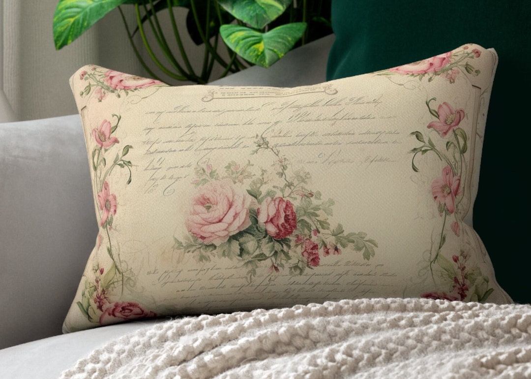 Vintage Rose Lumbar Pillow: Shabby Chic Farmhouse Decor - Etsy