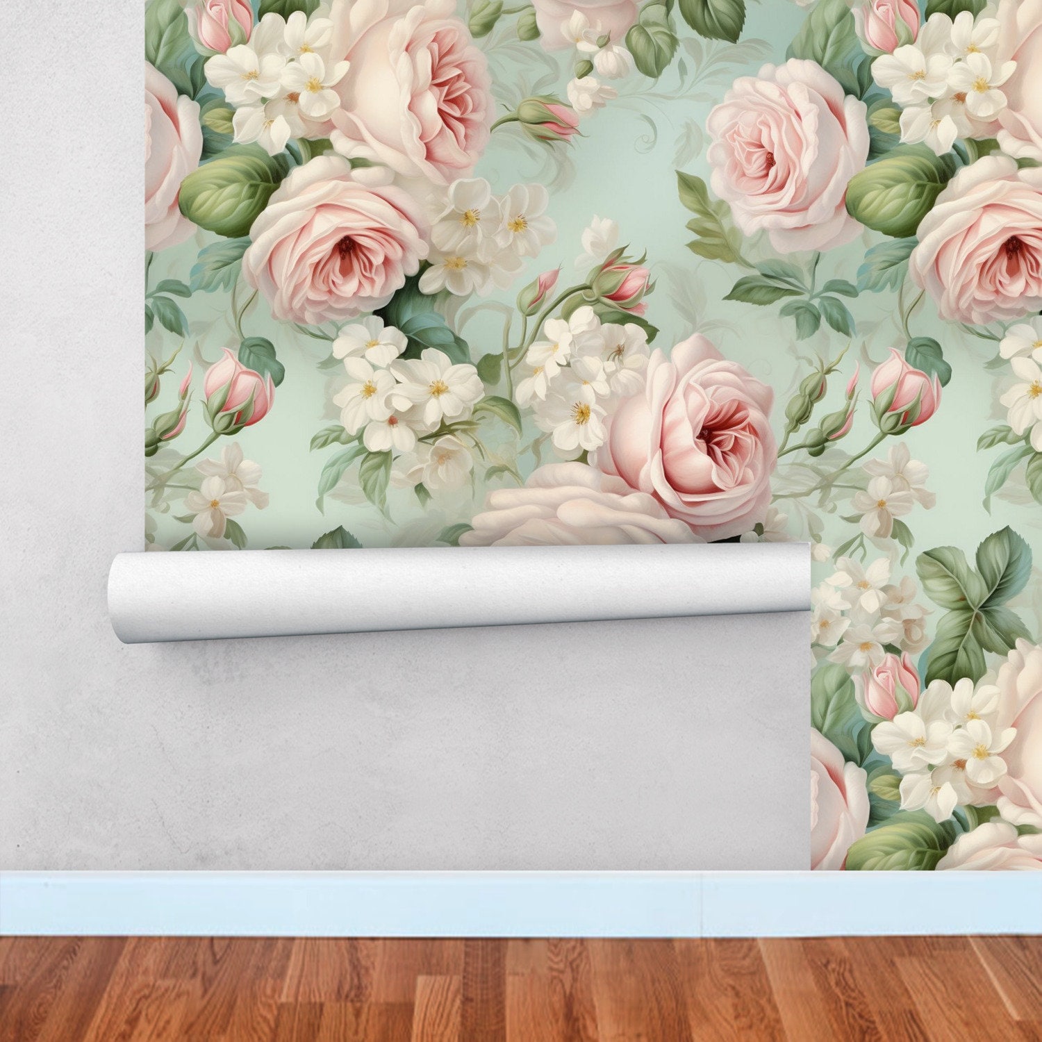 Pink Roses Shabby Chic Wallpaper, Vintage Inspired, Floral Wallpaper ...