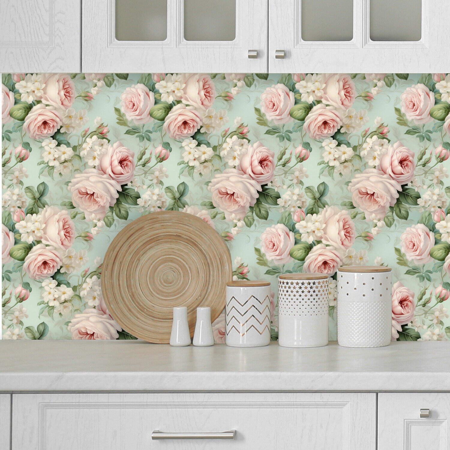 Pink Roses Shabby Chic Wallpaper, Vintage Inspired, Floral Wallpaper ...
