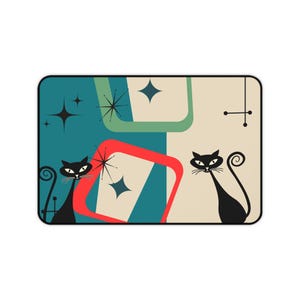 Atomic Cat Retro Desk Mat, MCM Office Decor, Mid Century Modern, Work ...